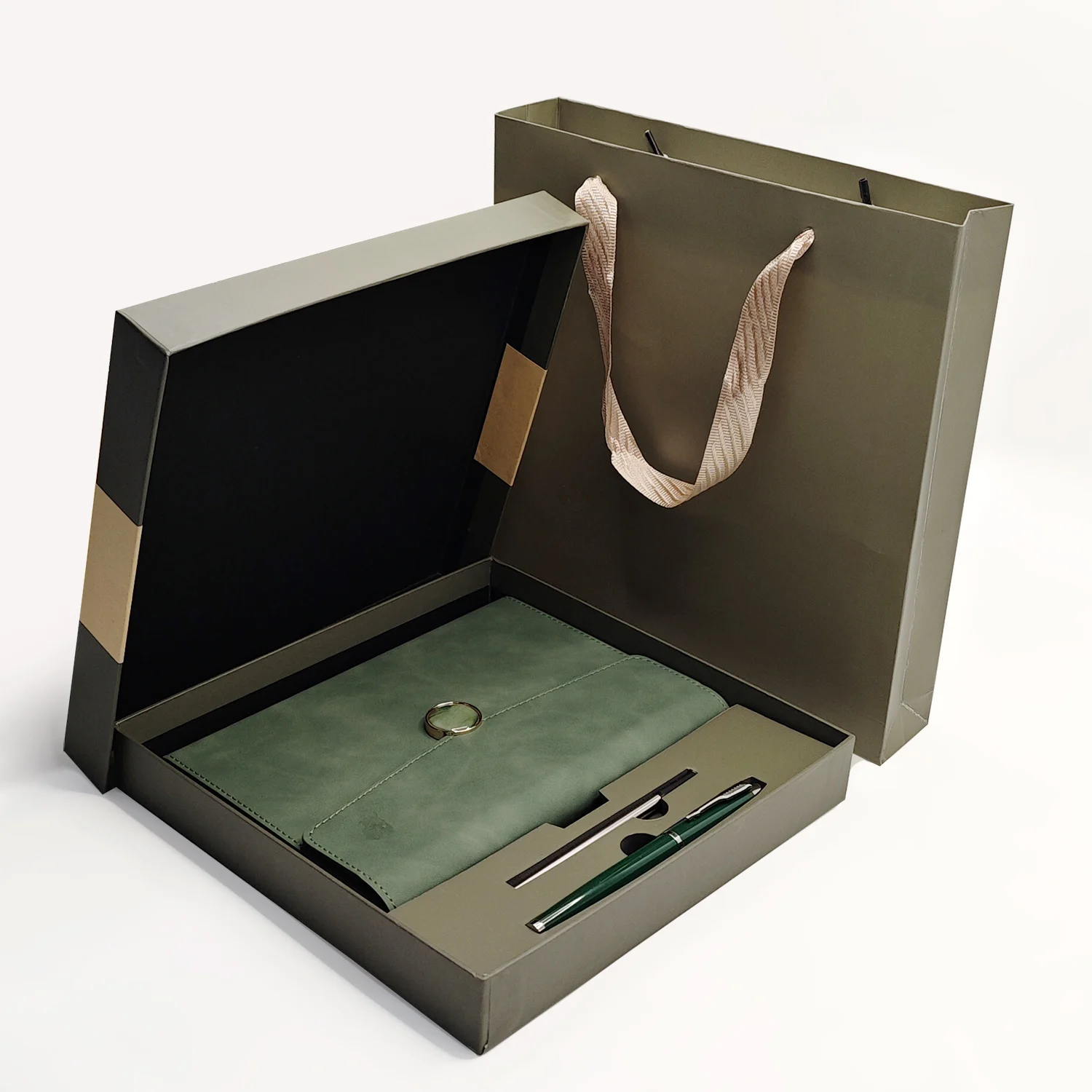 Luxury Green Cardboard Box and Paper Bag Custom Pu Leather Journal Box ...