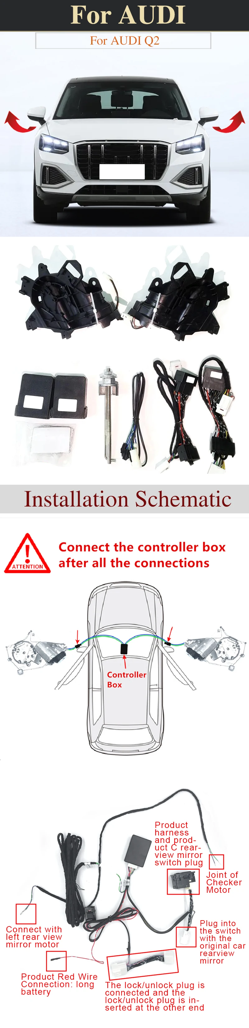 For AUDI Q2 2019-2023 Car Side Mirror Folding Kit Rearview Mirror ...