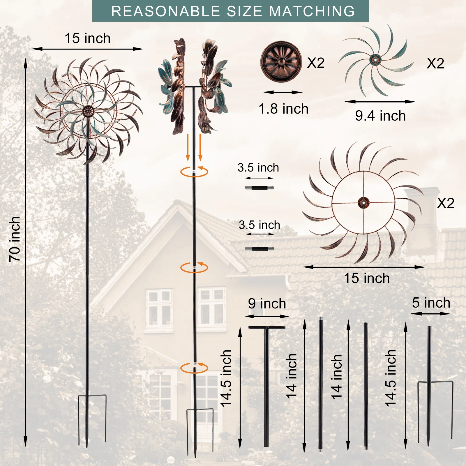 Large Outdoor Metal Wind Spinners,360 Degrees Swivel Wind Sculpture ...