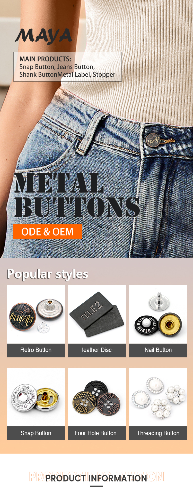 Retro Washable Metal Jeans Button - Customized Engraved Logo