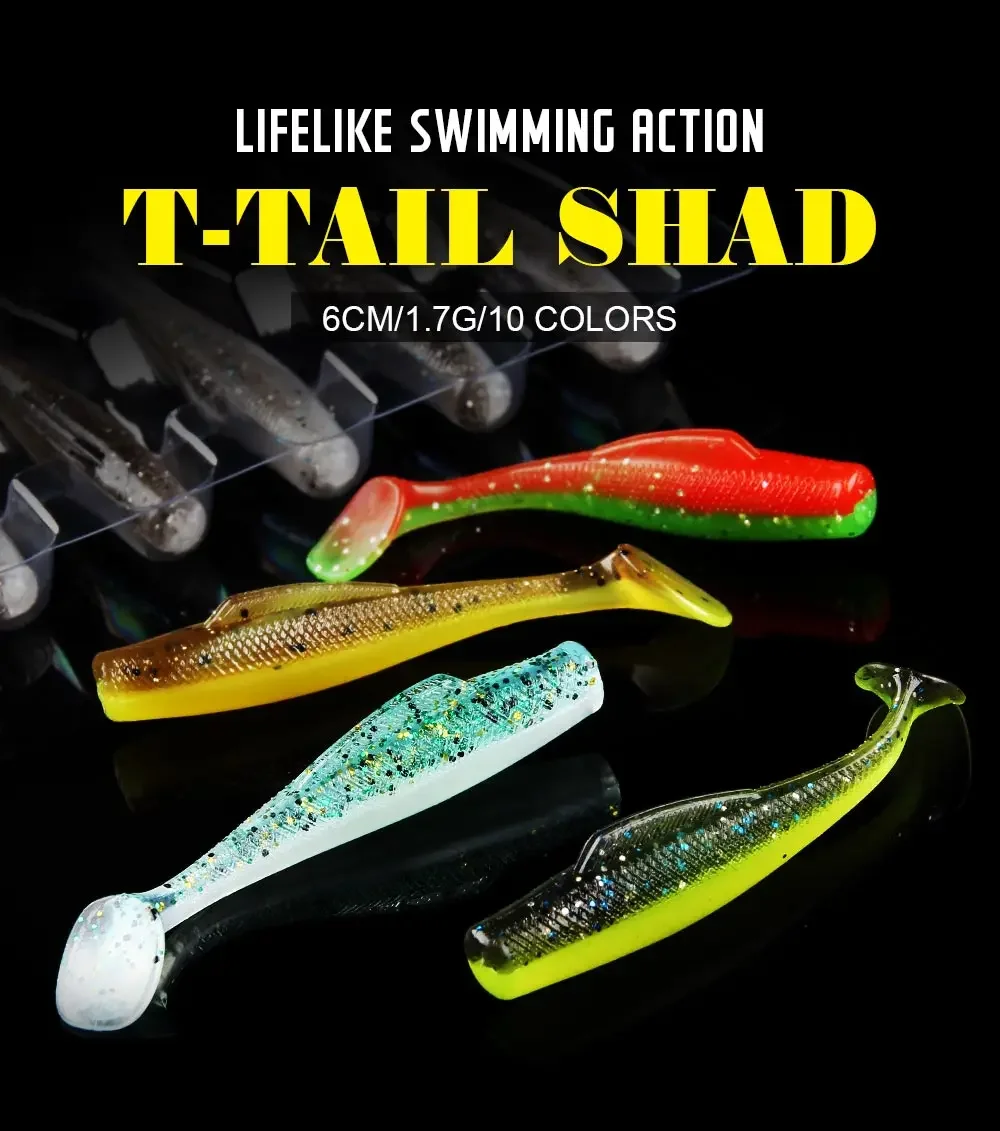 Spinpole TPR Swim Bait Double Color T Tail Worm Fishing Bait Shad Lure ...