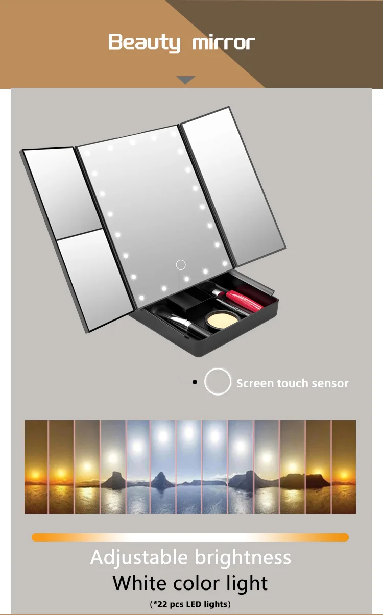 Custom Espejo Con Luz Espejos Espelhos Miroir Three Way Trifold Desk ...