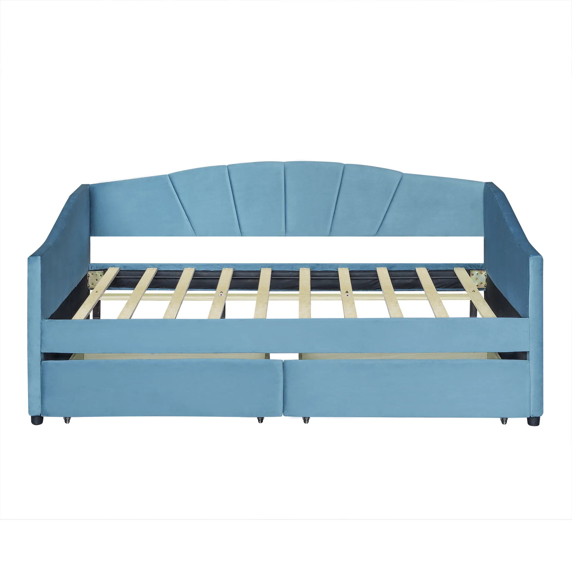 Retractable Slat Bed Base Converts Upholstered Cushioned Sofa Into Full ...