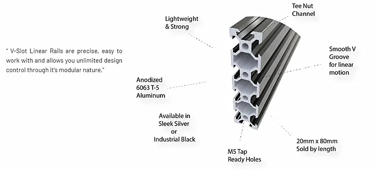2080 Anodize Aluminum Profiles 20 X 80mm Smooth V-Slotted Aluminum ...