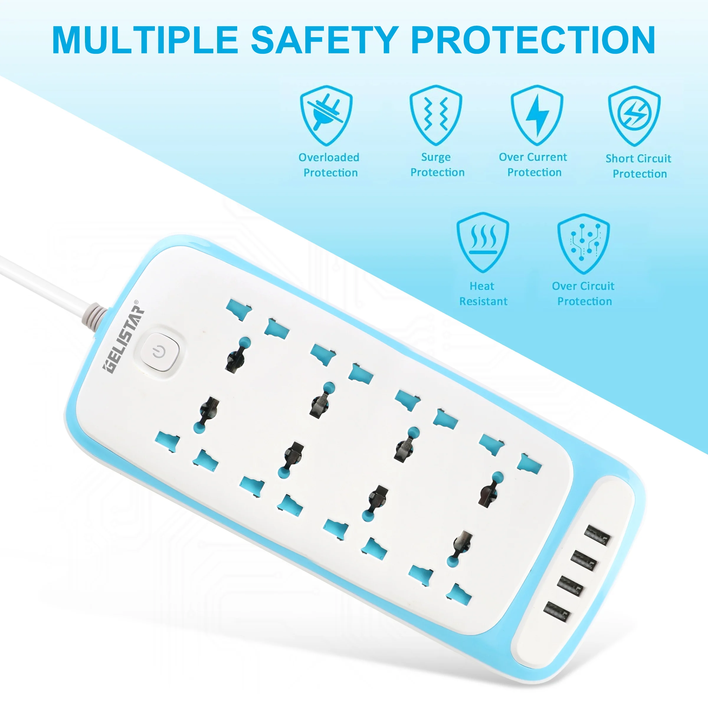 Universal Standard Extension Power Socket With 4 Usb Ports 8 Outlets ...