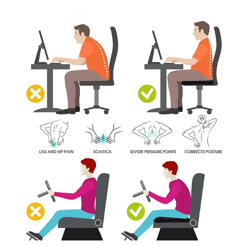 Office & Car Tpe Gel Seat Cushion Double Thick Orthopedic Cooling Seat ...