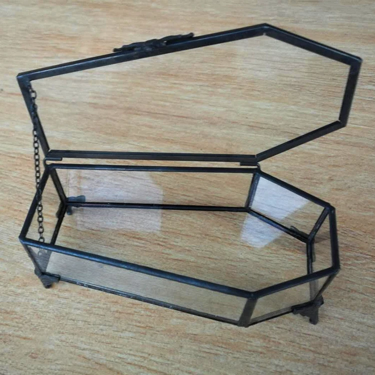 Cosmetic Jewelry Storage Organizer Metal Decor Glass Coffin Shaped ...