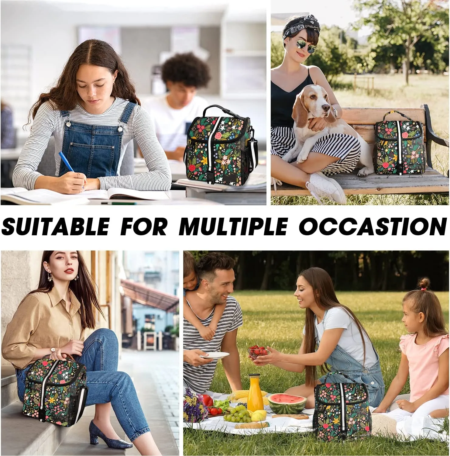 Custom Leakproof Insulated Floral Lunch Box With Adjustable Shoulder ...