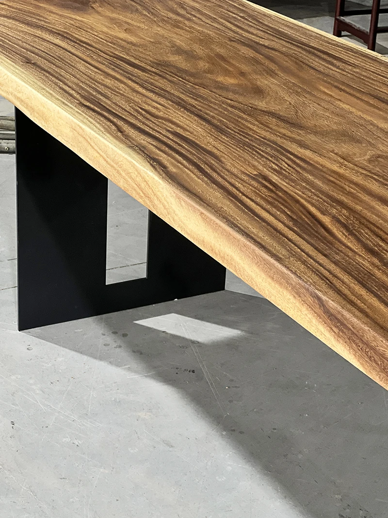 Wood Slab Dining Table - Industrial Metal Base & Solid Wood