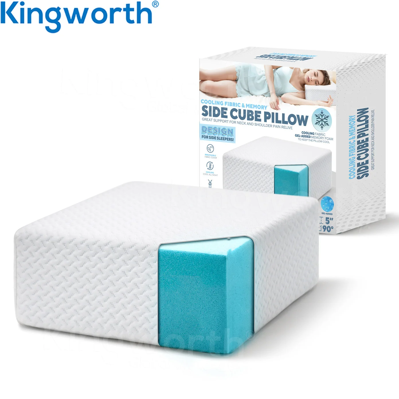 Kingworth Orthopedic Pain Side Sleep Cooling Memory Foam Cube Square ...