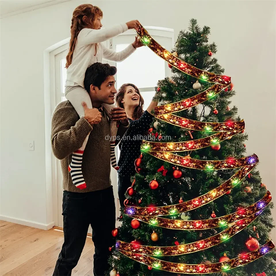 Led Christmas Tree Ribbon Lights Decorations Glowing Bows Led Fairy 10m ...