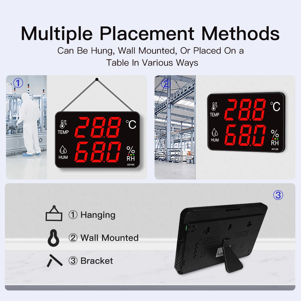 Large Temperature Humidity Transmitter Digital Thermometer Hygrometer ...
