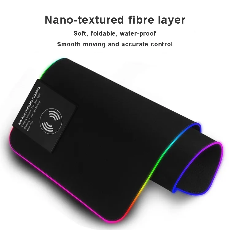 10w Wireless Charger Extended Glowing Mouse Pad Soft Gaming Oversized ...