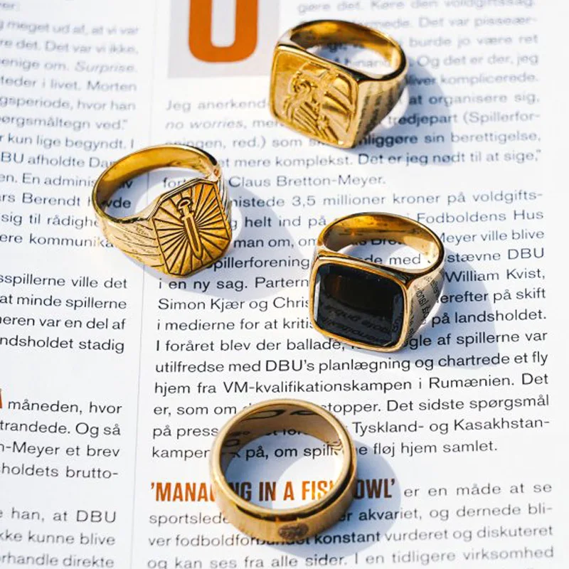 Custom Engraved Logo Designs Mens Rings - 18k Gold Plated
