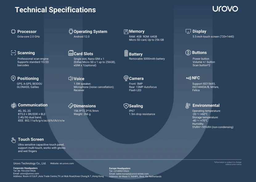 UROVO CT58S Android Handheld PDA - Rugged Barcode Scanner