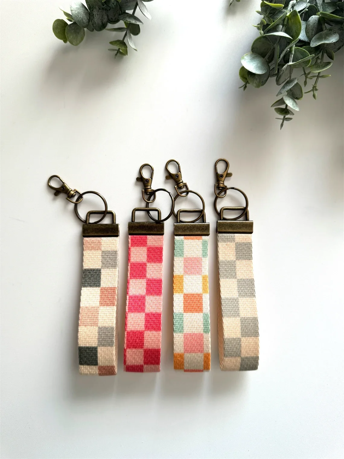 Popular Boho Checker Wrist Keychain Lanyard Key Fob Wristlet Car Key ...