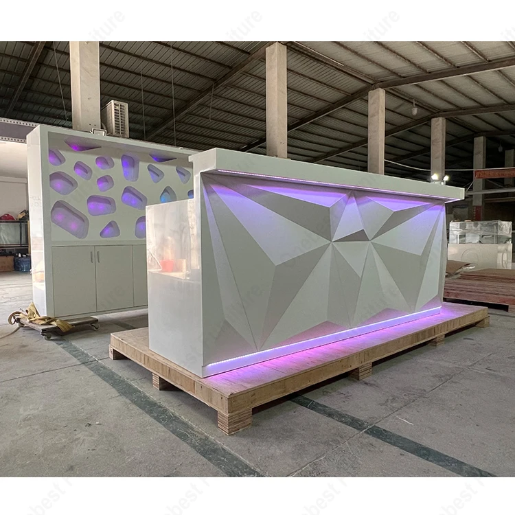 Luxury Corian Marble Mobile Bar Counter with LED Lights - Modern Design ...