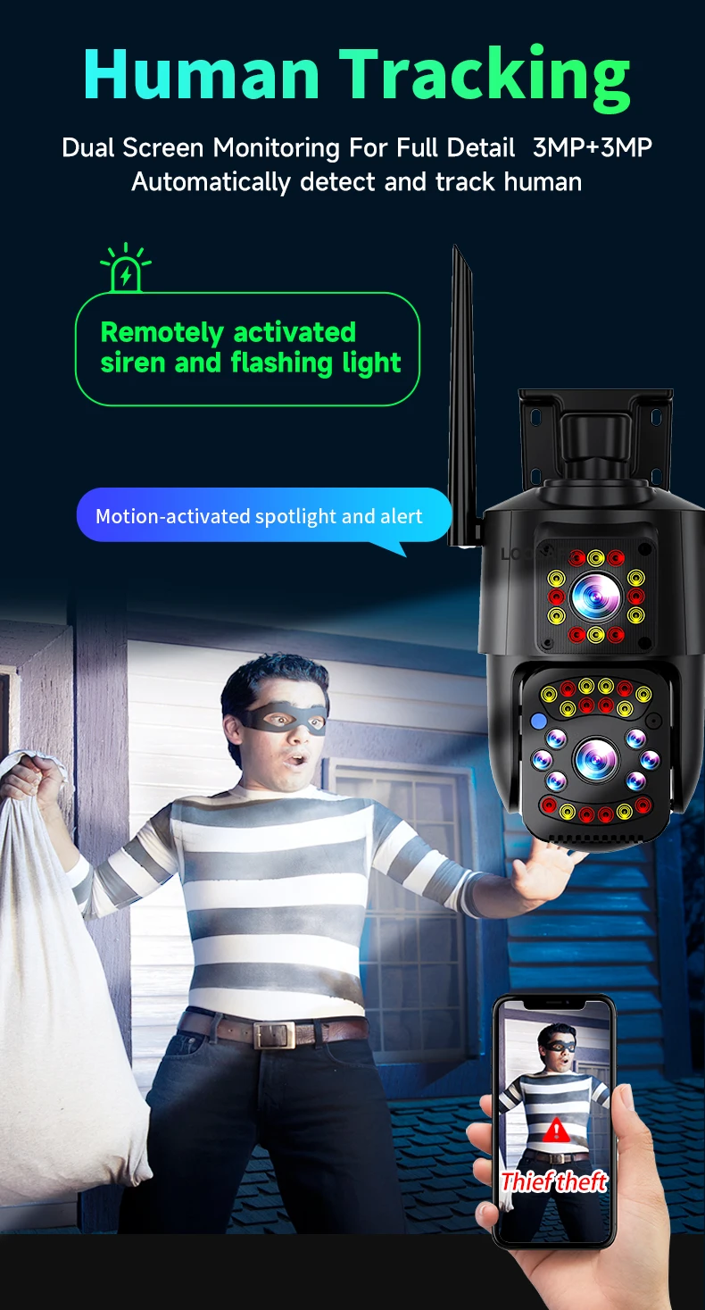 Loosafe Dual Screen Alarm Linkage 6mp Cctv Outdoor Ptz Surveillance Ip ...