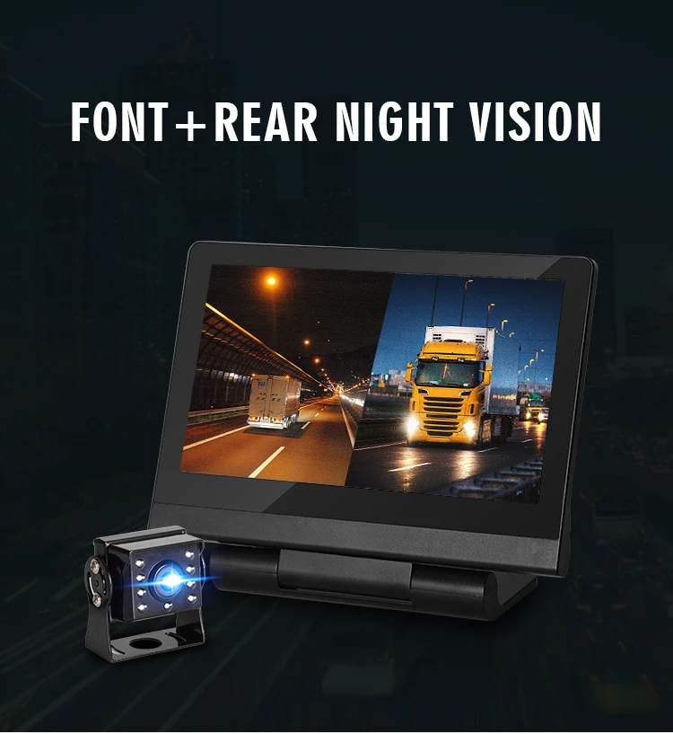 7 Inch Dual Lens Truck Recorder - 1080P+720P - Night Vision