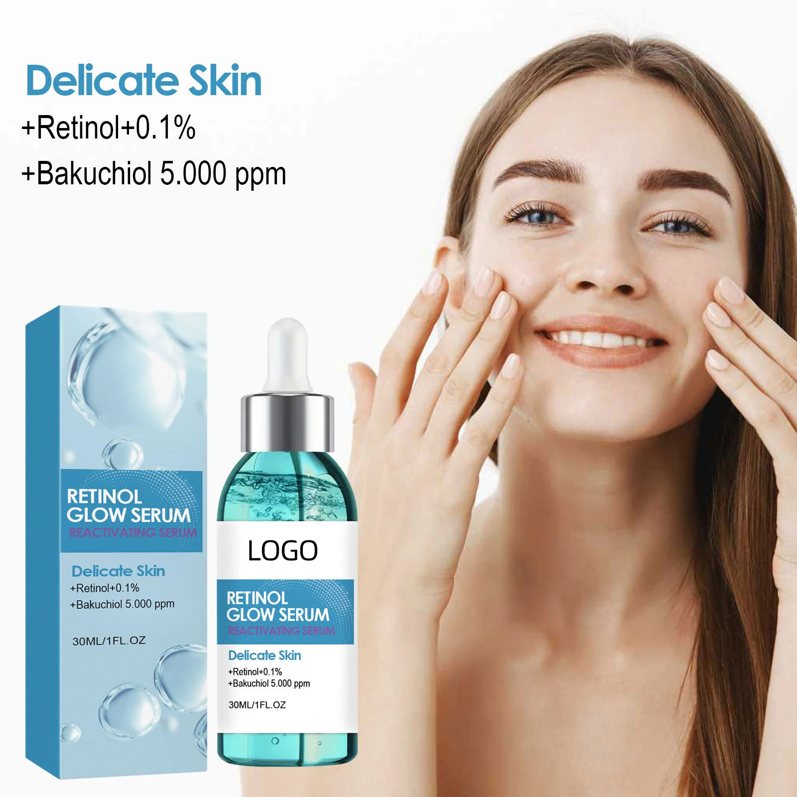 Custom Logo Organic Face Serum Anti-wrinkle Moisturizing Bakuchiol And Hyaluronic Acid Korean ...