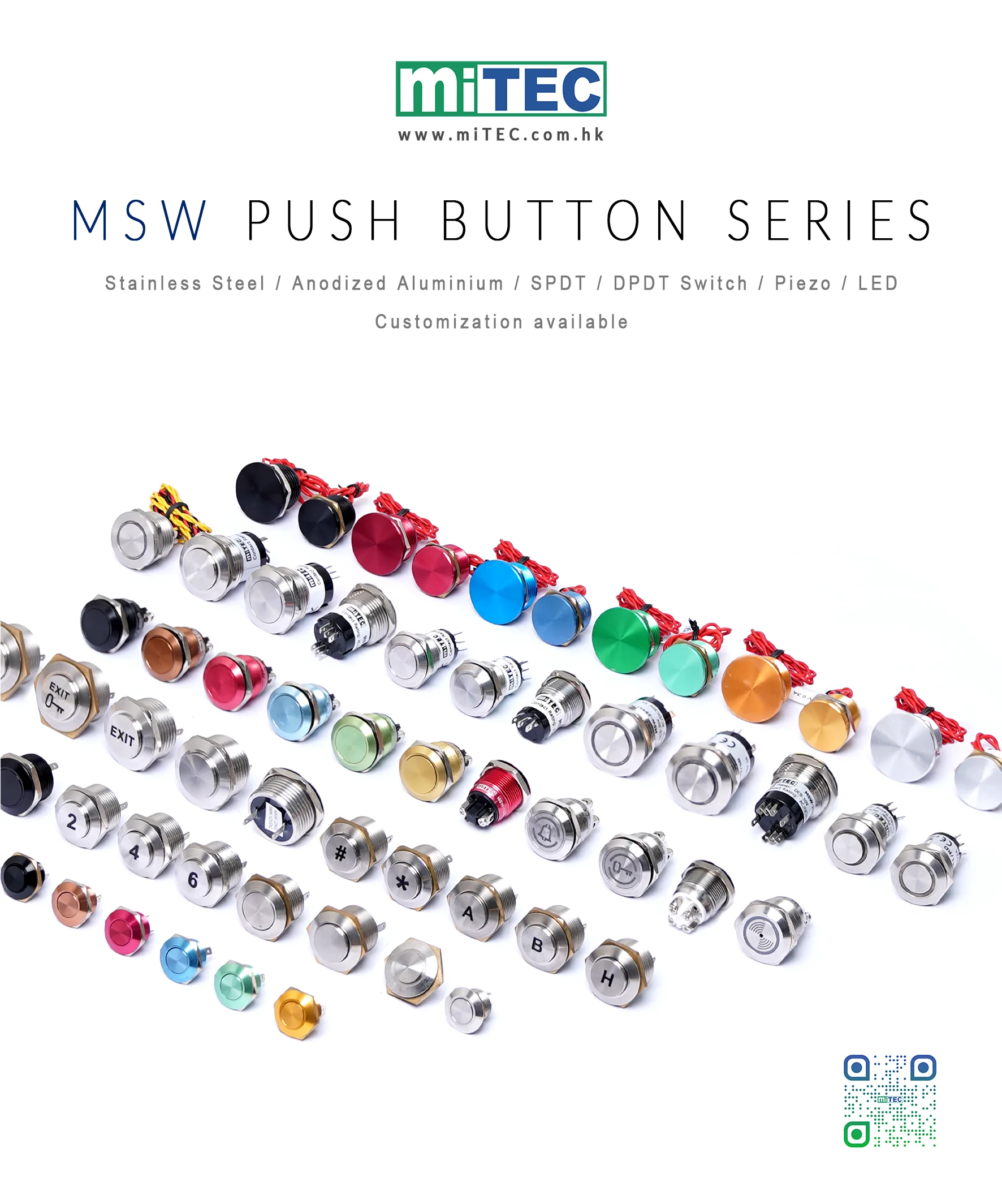 Mitec Metal Push Button Switch Premium Colour Anodized Aluminium 12mm ...