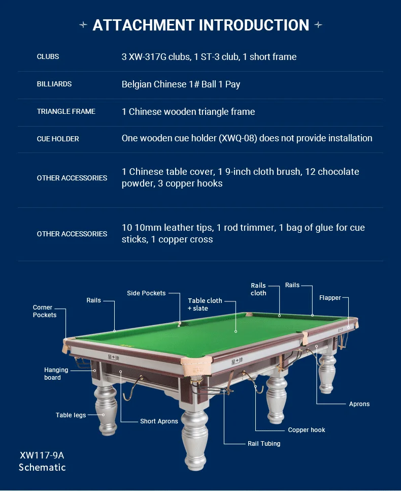 8 Ball Chinese Billiard Table Steel Cushion Chinese Pool Table With ...