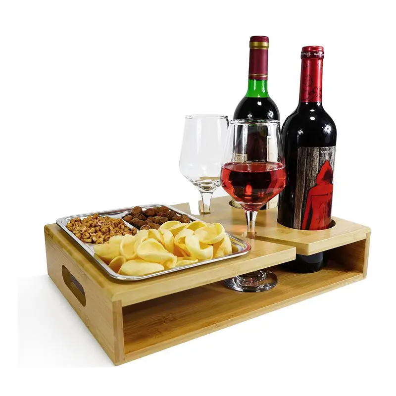 Bamboo Couch Cup And Drink Holder Snack Tray Caddy Wooden Sofa Armrest ...