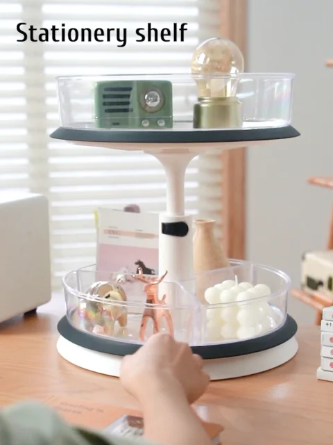 Multifunction 2 Tier Height Adjustable 360 Degree Rotating Storage Tray ...