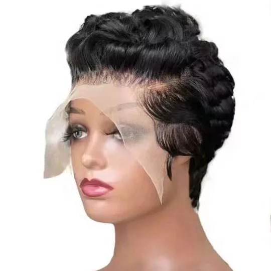 Perruque Pixie Cut Wig Human Hair Curly Bob Short Pixie Cut Lace Wig ...