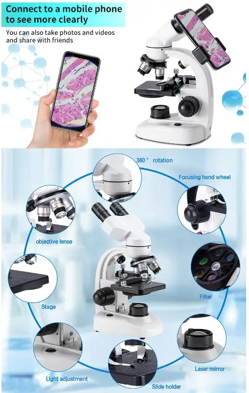 Portable 40X-1000X Laboratory Optics Microscope Bacteriology Toy ...