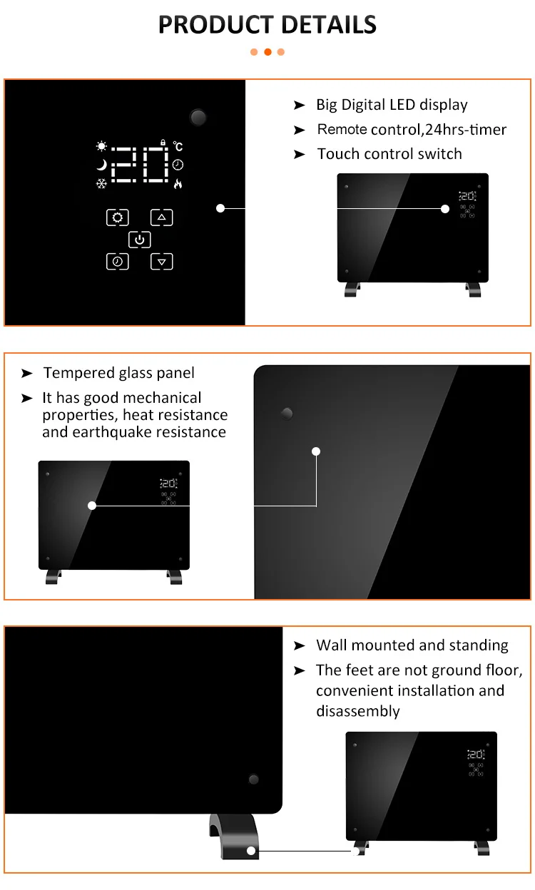 Glass Panel Heater Led Wifi Convector Eco Wall White/black Glass Panel ...
