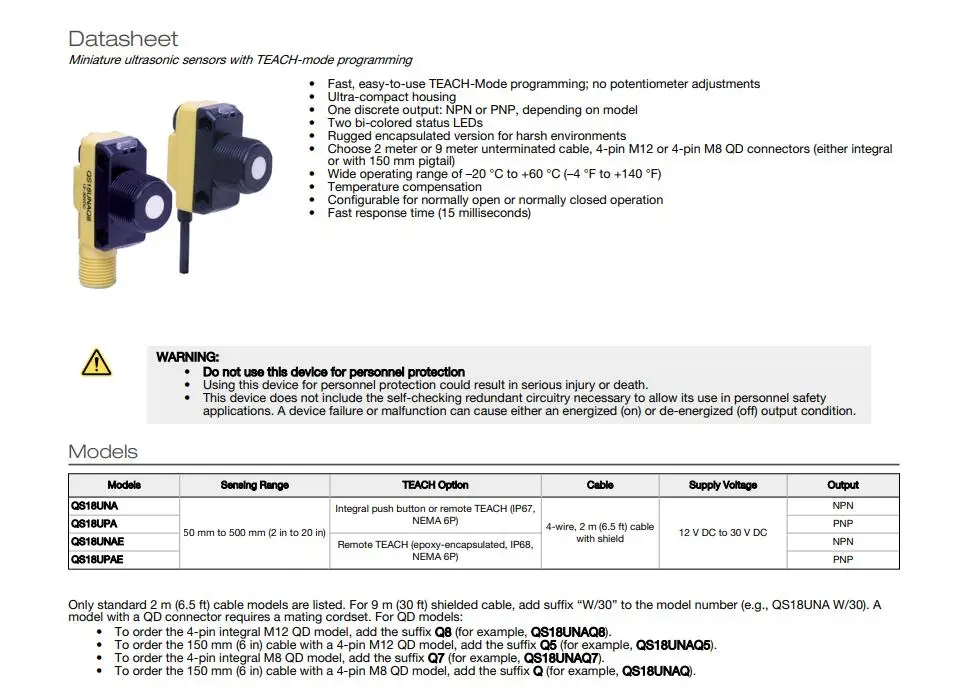 QS18UPA Ultrasonic Sensor| Alibaba.com