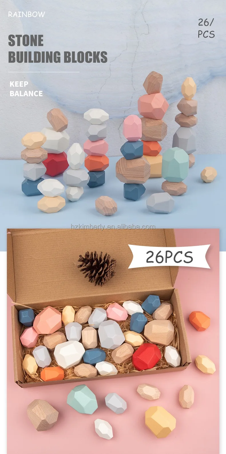 18PCS Kids Montessori Morandi Wooden Stone Puzzle Colorful Baby ...