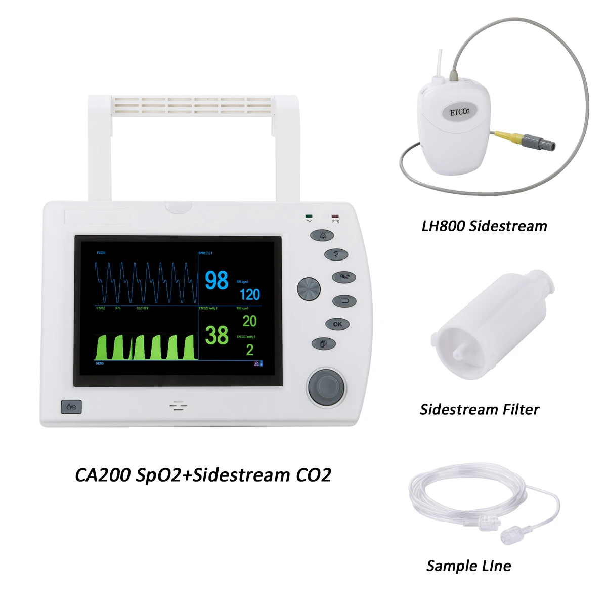 7 Inch CA200 Portable Veterinary Vital Sign Monitor with Capnograph for ...