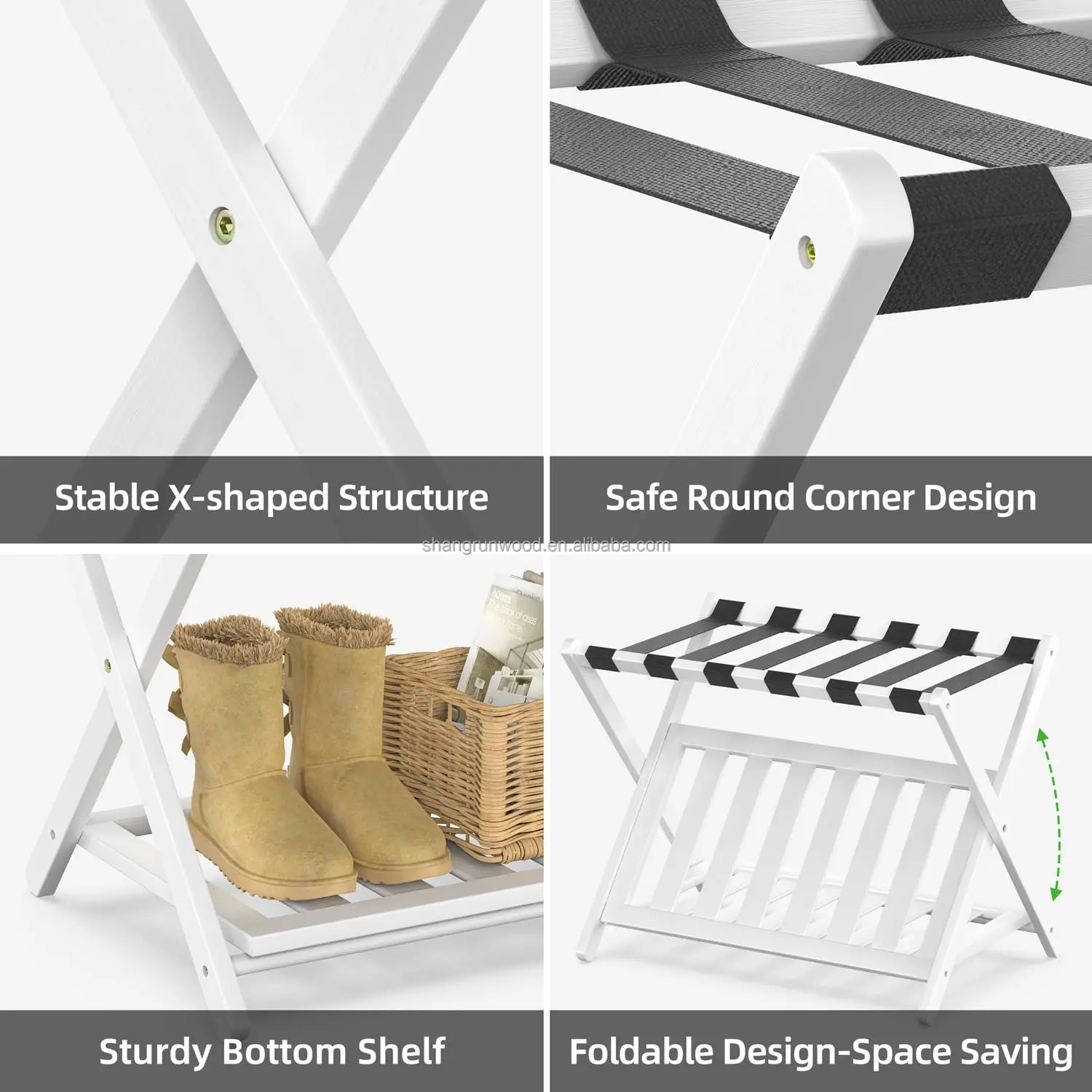 Bamboo Folding Luggage Rack - Save Space & Store Efficiently
