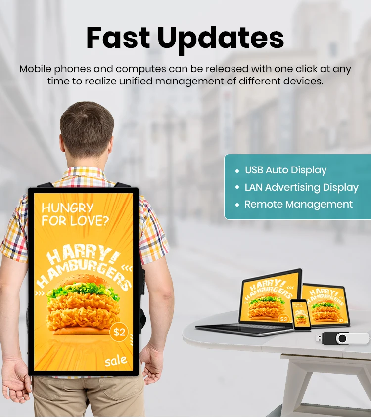 Mobile Digital Backpack Billboard Lcd Backpack Walking Billboard 21.5 ...