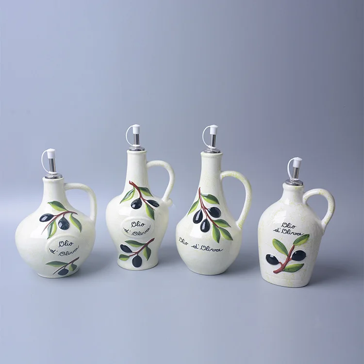 Olive Relief Ceramic Oil Bottle - Home Kitchen Essentials