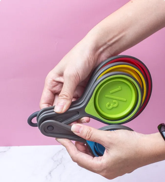 Retractable Measuring Cup Silicone Measuring Cup Set Measuring Spoon 4 ...