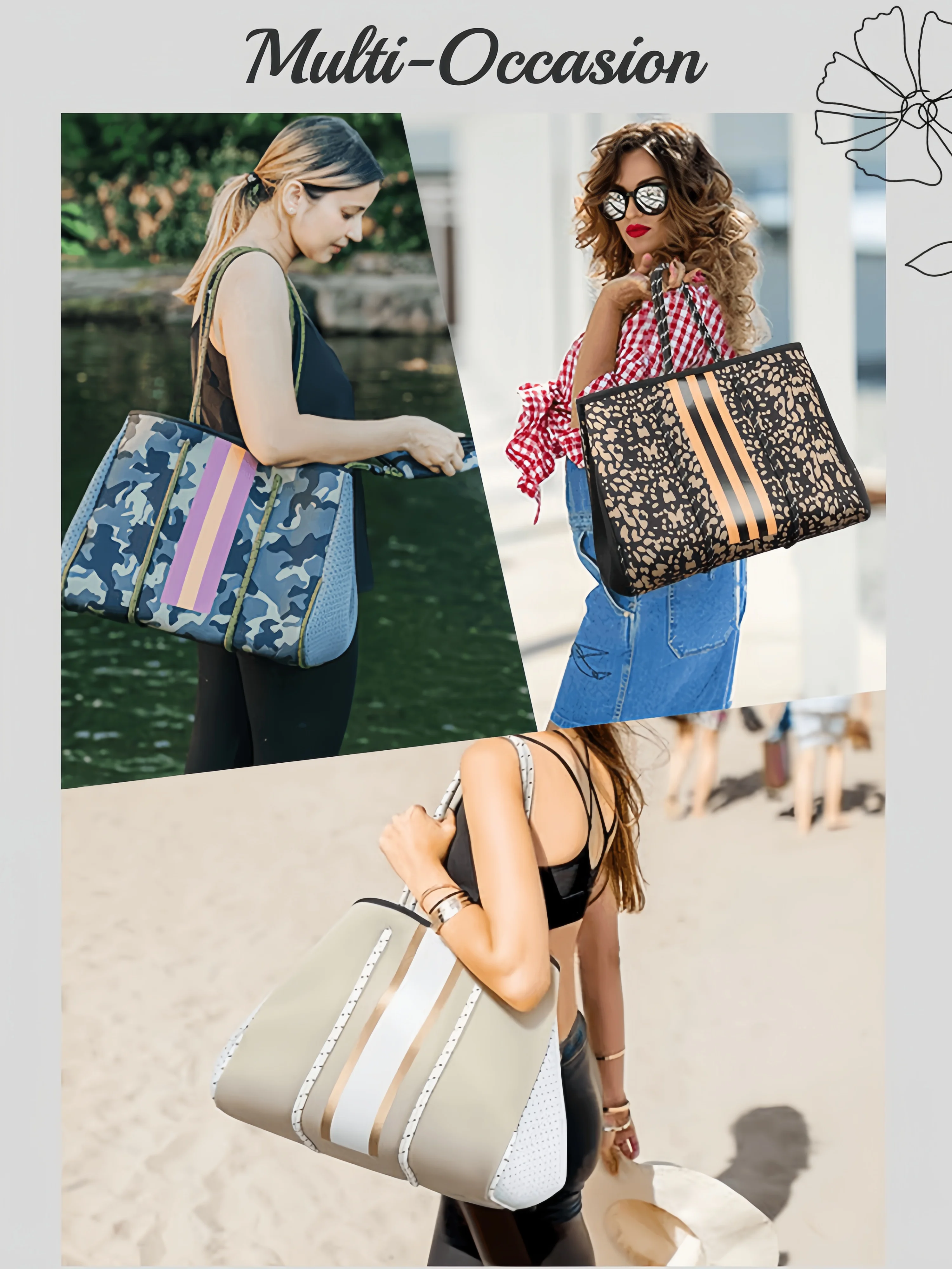 Fashion Striped Weekend Neoprene Beach Bags Set Women Handbags Shoulder ...