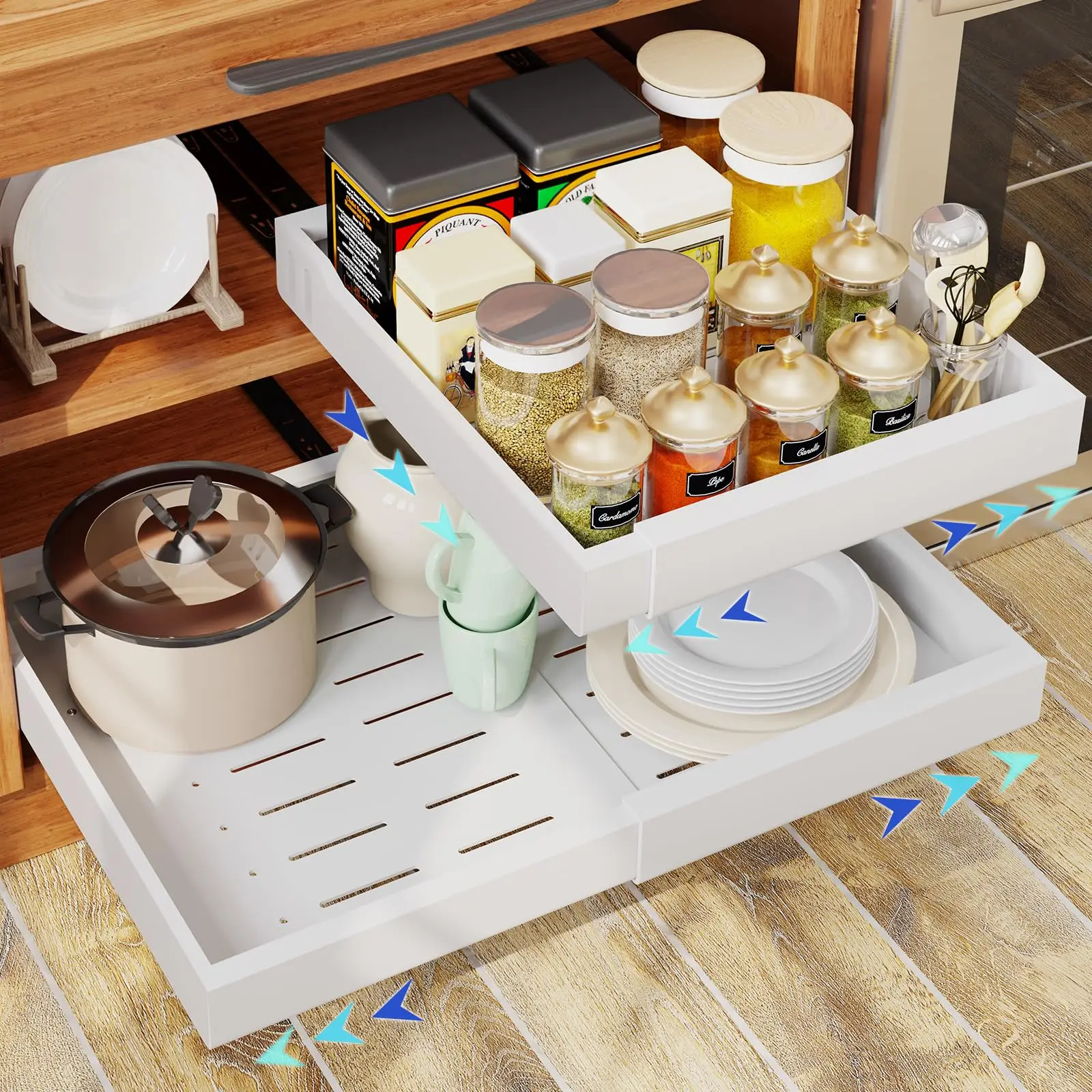 Expandable Pull Out Cabinet Organizer - Heavy Duty Kitchen Storage ...