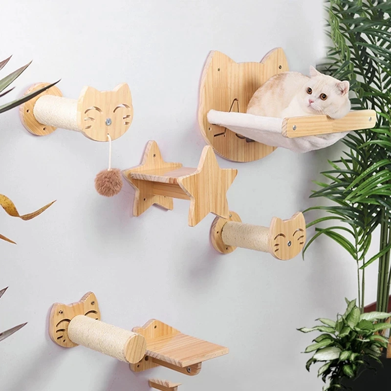 Eco-friendly Wooden Cat Shelves - Scratching & Perching