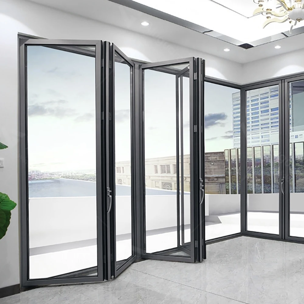 Gaoming Aluminum Corner Bi Folding Glass Door Exterior
