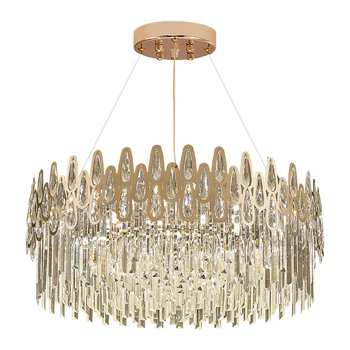 Luxury Round Gold Crystal Ceiling Light Modern Rectangle Crystal ...