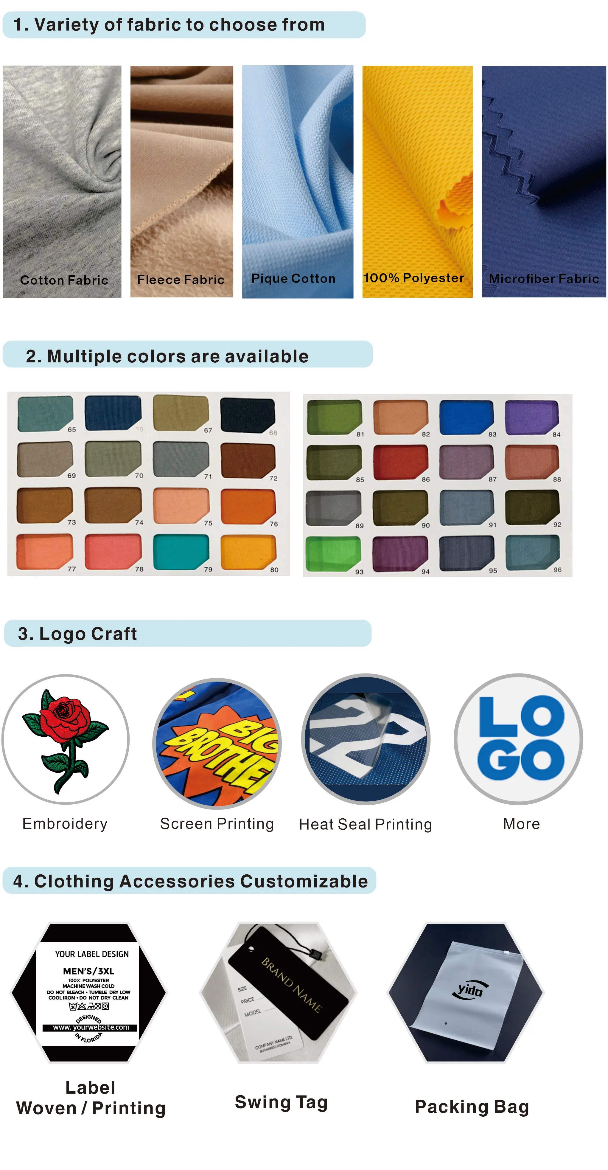 Available To Custom Color Embroidery Or Print Logos Men's Crew Neck ...