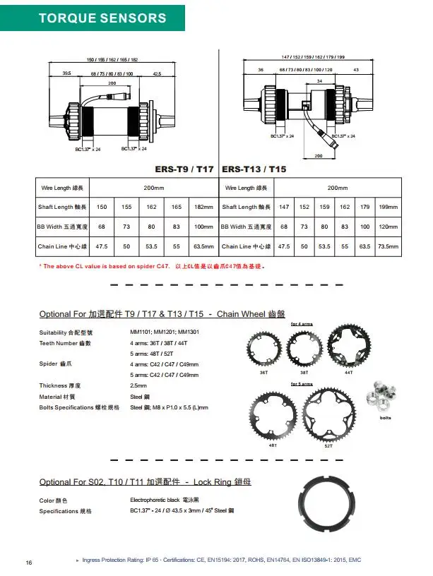 TORQUE SENSOR T15 T17 for Electric Bikes - Intelligent MTB Parts