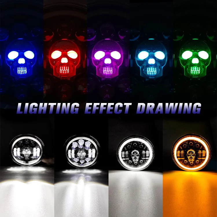 7 Inch Led Headlight Rgb Skull Flash Led Car Headlight for jeep Grand ...