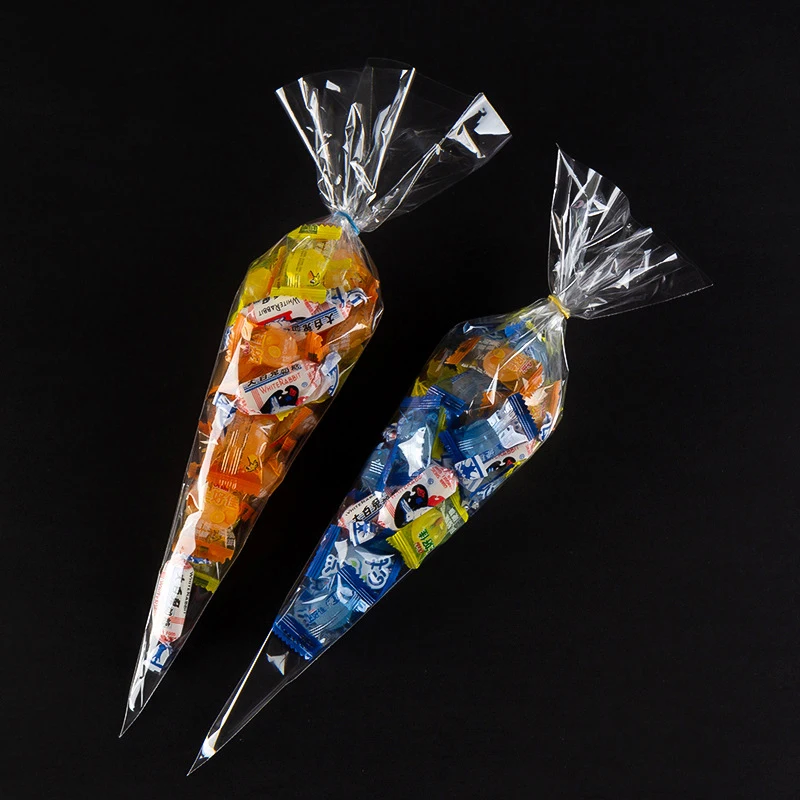 Clear Cellophane Triangle Cone Packing Bag for Candy Popcorn