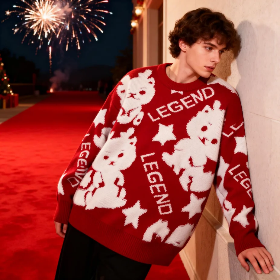 Men's Casual Crew Neck Pullover Sweater Custom with Cute Dragon ...