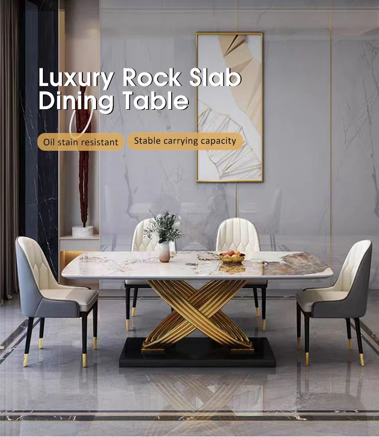 Modern Design Slate Top Dining Table Set 4 Chairs 6 Seater