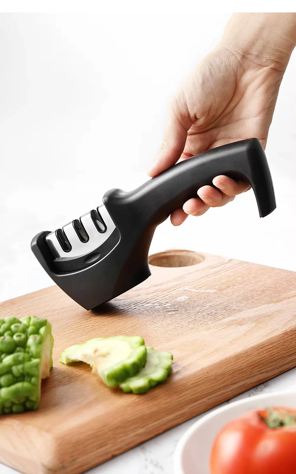 3 in 1 Manual Kitchen Gadgets Tungsten Steel & Ceramic Knife Sharpener ...